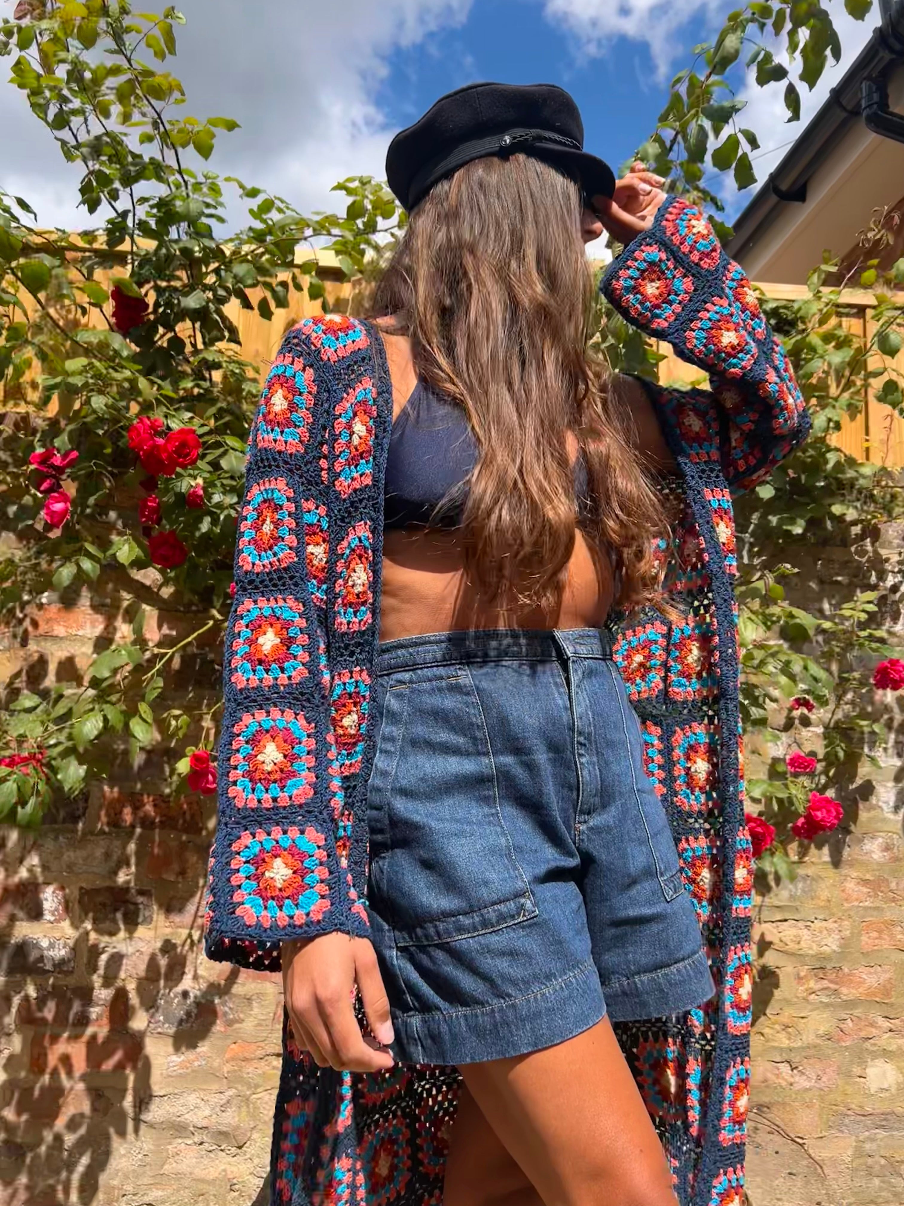 “Down by the beach” Granny square maxi crochet cardigan with tassels ...