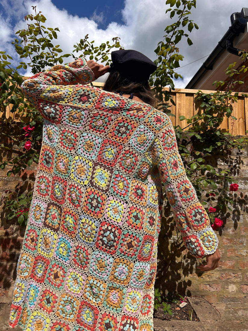 “Oats for Breakfast” Granny square maxi crochet cardigan – Wild Orange Tree
