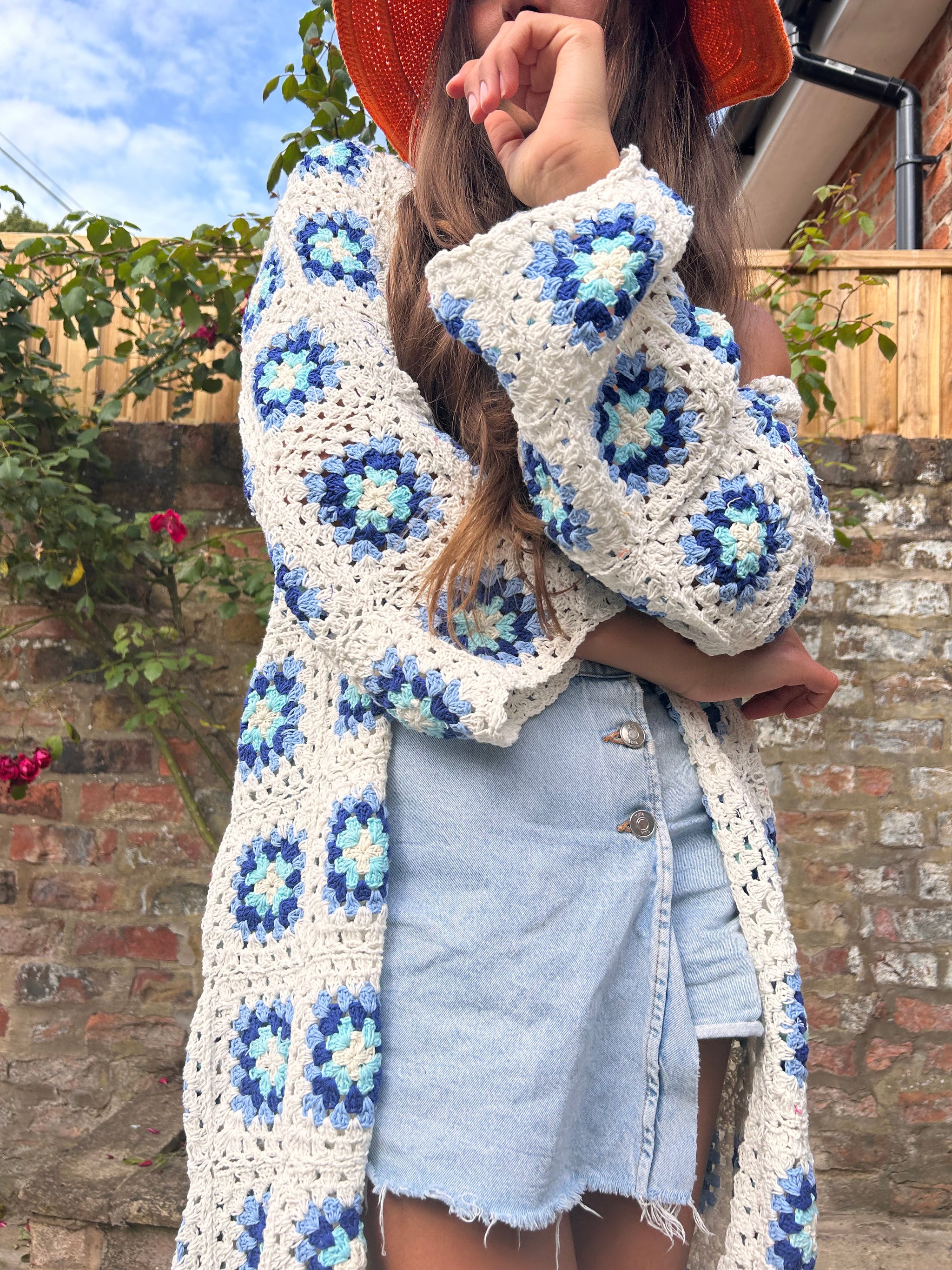Milos White & Blue maxi crochet cardigan with tassels (one size) – Wild ...