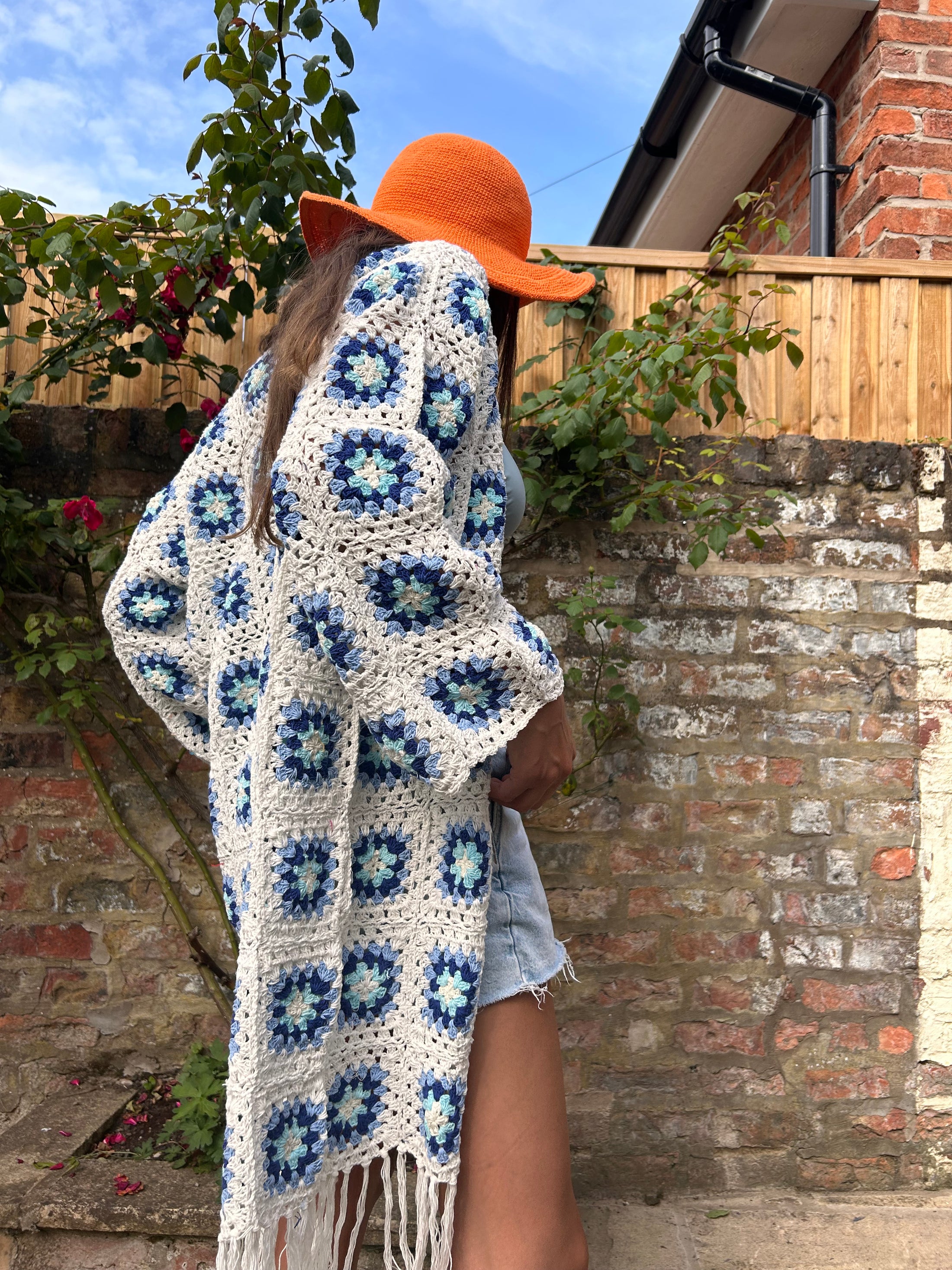 Milos White & Blue maxi crochet cardigan with tassels (one size) – Wild ...