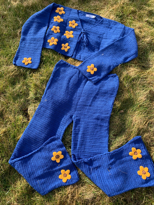 DAPHNE Blue & Yellow Flower Cardigan with Tassel Tie – Wild Orange Tree